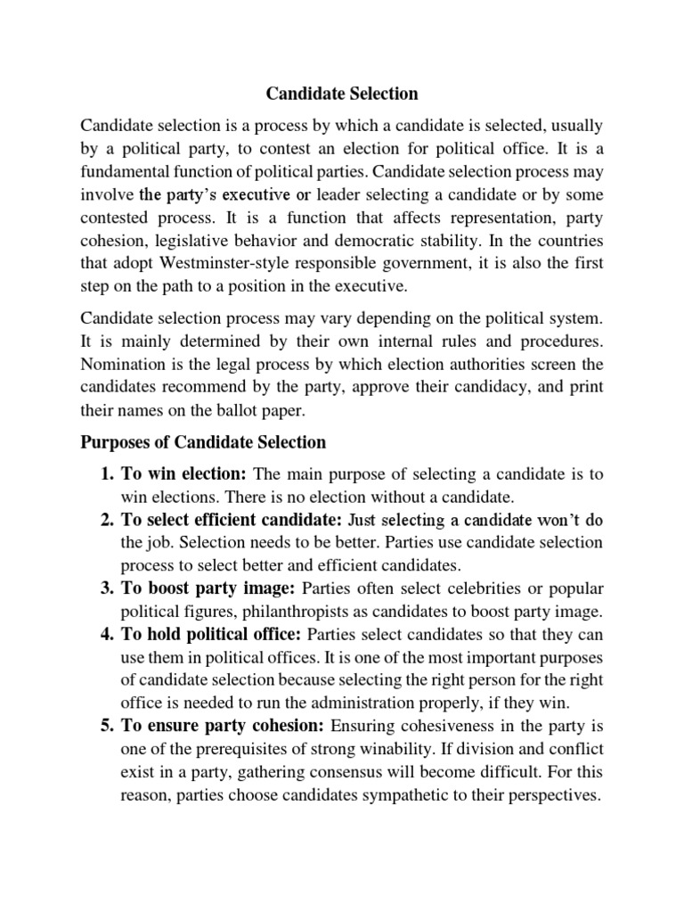 Candidate Selection | PDF | Elections | Social Institutions