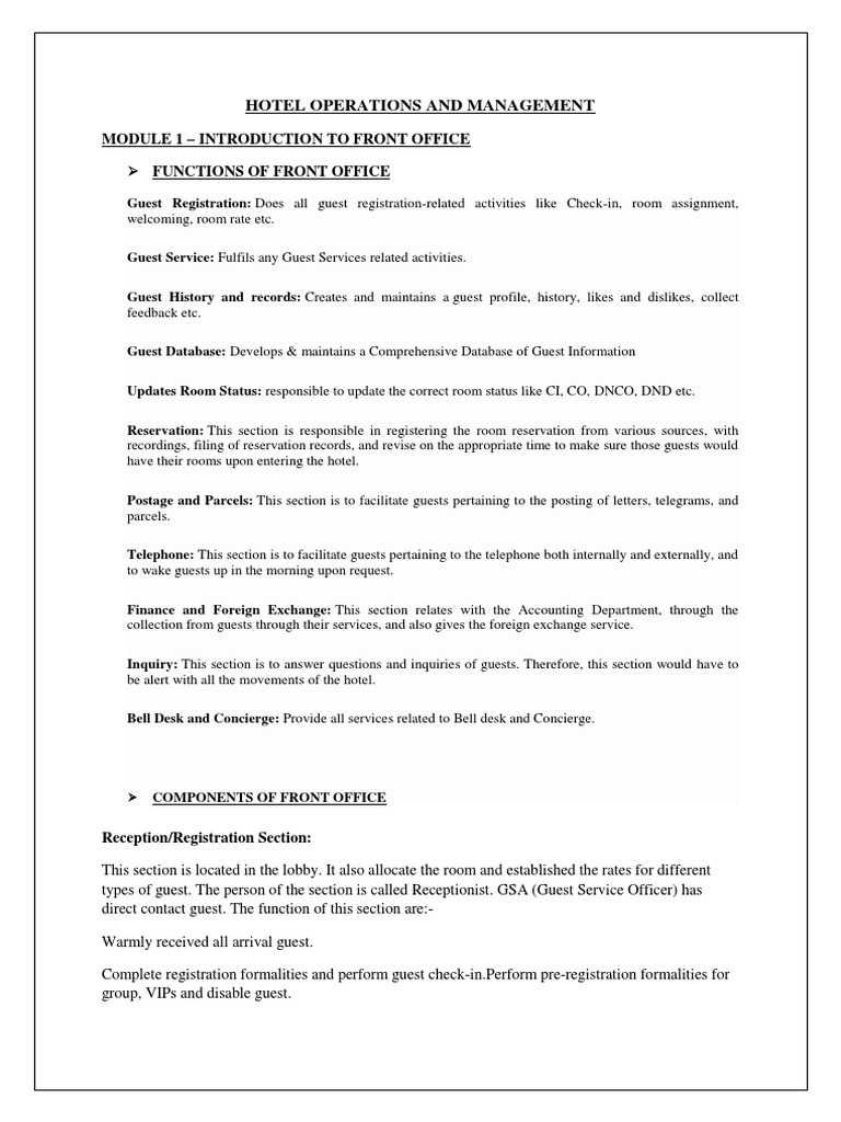 Hotel Operations Management - Unit 1 | PDF | Resort | Hotel