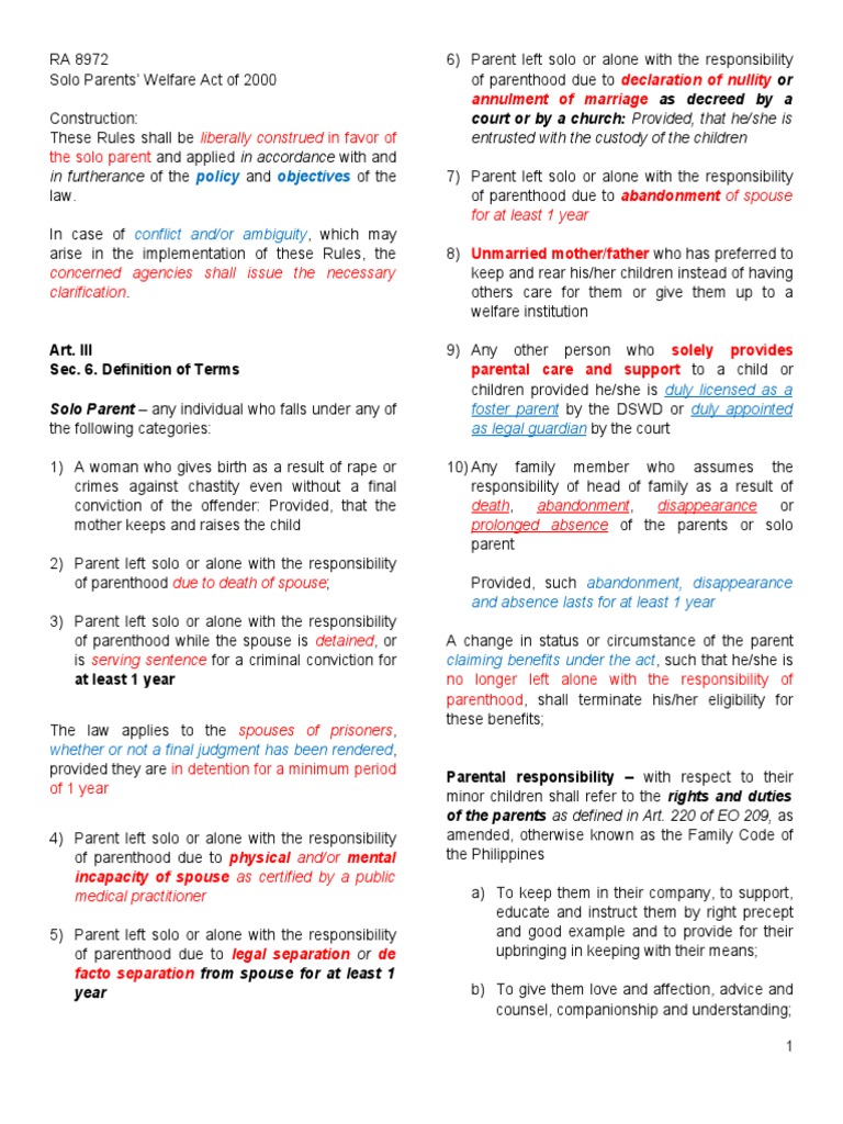 RA 8972 Solo Parent's Welfare Act | PDF | Parental Leave | Parent