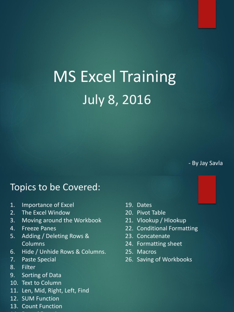 Excel Training Overview and Techniques | PDF | Microsoft Excel ...