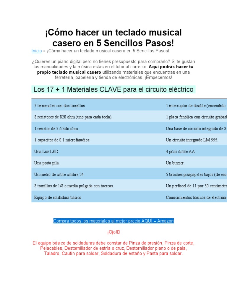 Cómo Hacer Un Teclado Musical Casero en 5 Sencillos Pasos | PDF | Piano ...