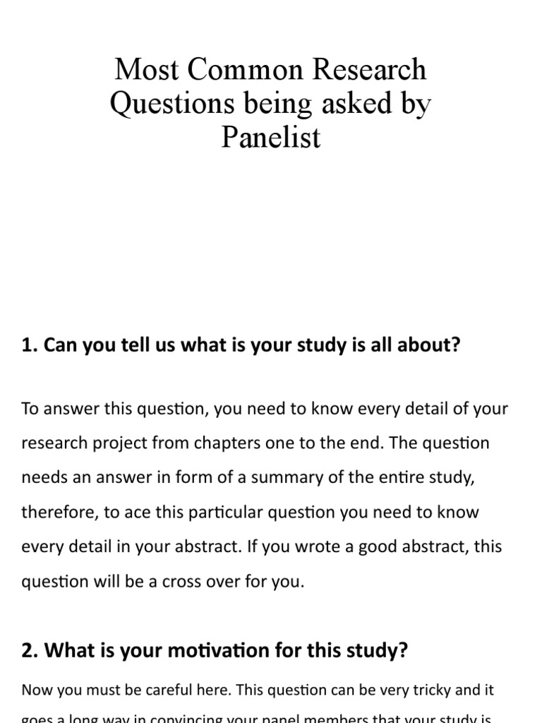 Most Common Research Questions Being Asked by Panelist | PDF ...