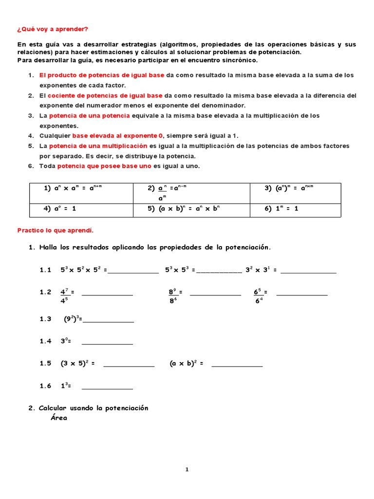 Propiedades de La Potenciación | Descargar gratis PDF | Exponenciación | Multiplicación