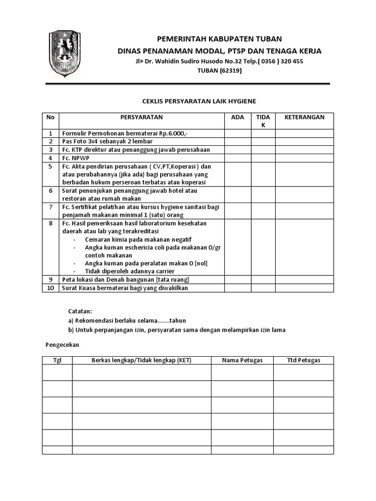 Formulir Laik Hygiene | PDF