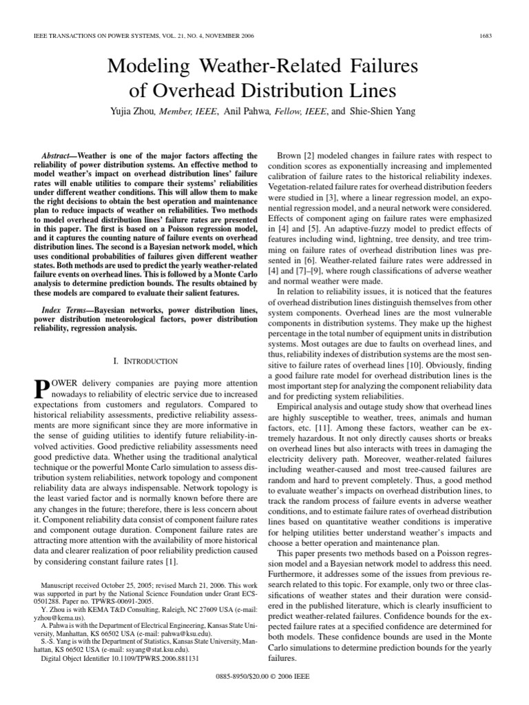 Modeling Weather Related Failures of Overhead Distribution Lines | PDF ...