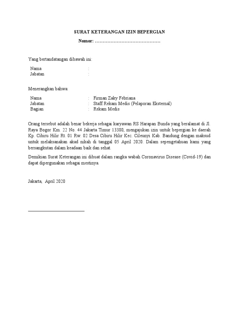 Surat Keterangan Izin Bepergian | PDF