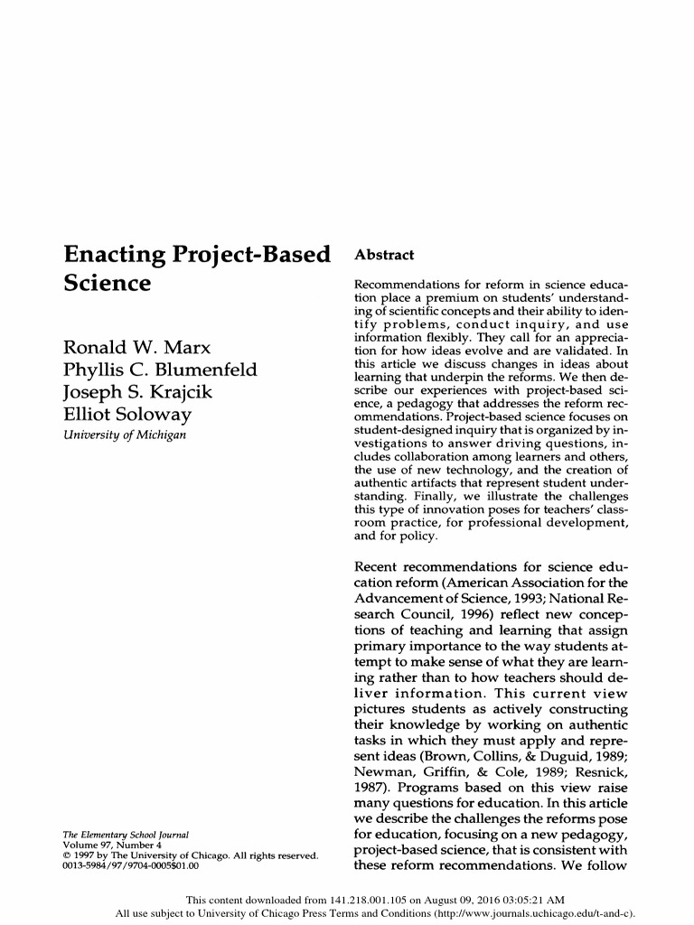 Enacting Project-Based Science: Ronald W. Marx Phyllis C. Blumenfeld ...