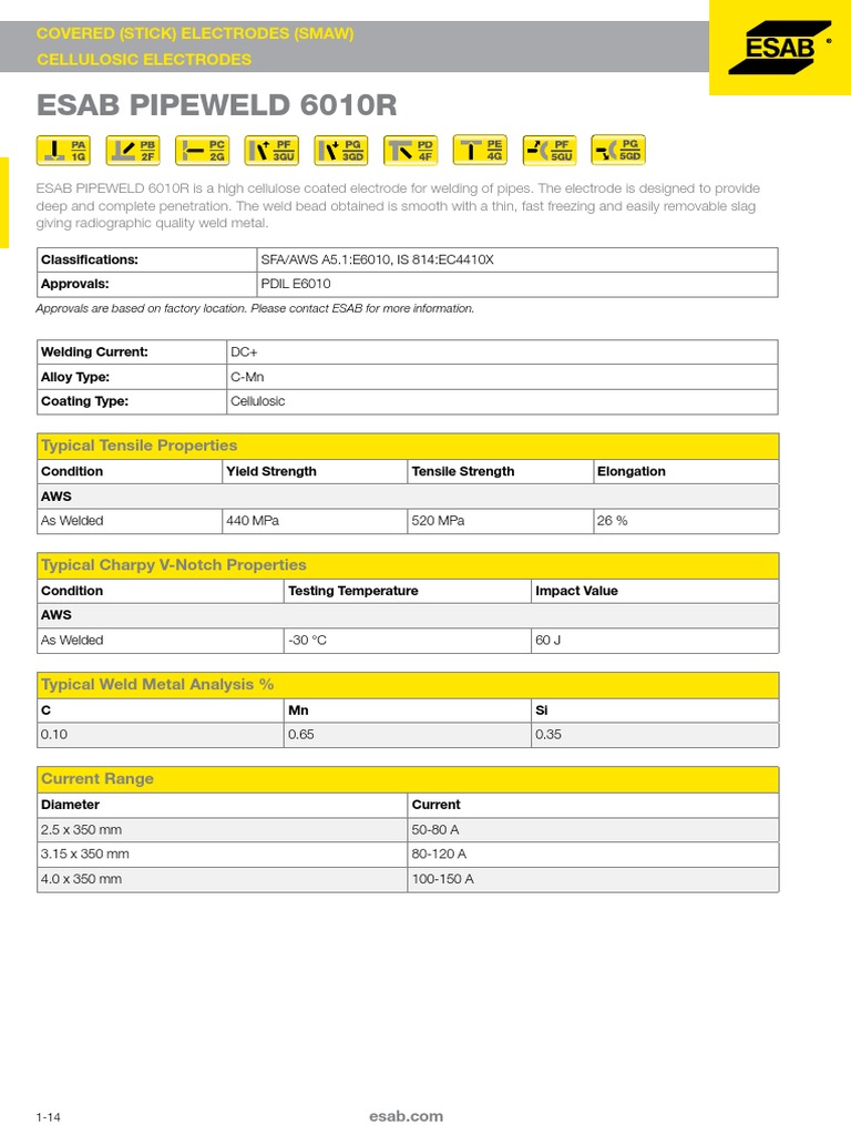 Esab Pipeweld 6010R: Classifications: Approvals | PDF | Technology ...