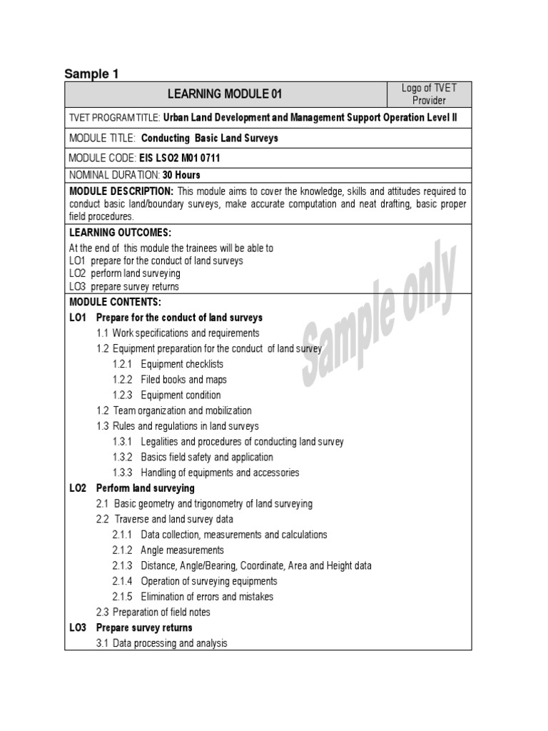 Learning Module (Sample) | PDF | Surveying | Specification (Technical ...