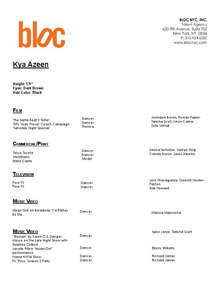 Kya Azeen: Height: 5'9" Eyes: Dark Brown Hair Color: Black | PDF