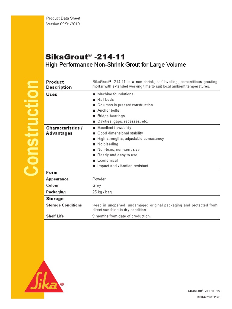 Sika PDS - E - SikaGrout - 214-11 | Download Free PDF | Mortar (Masonry ...
