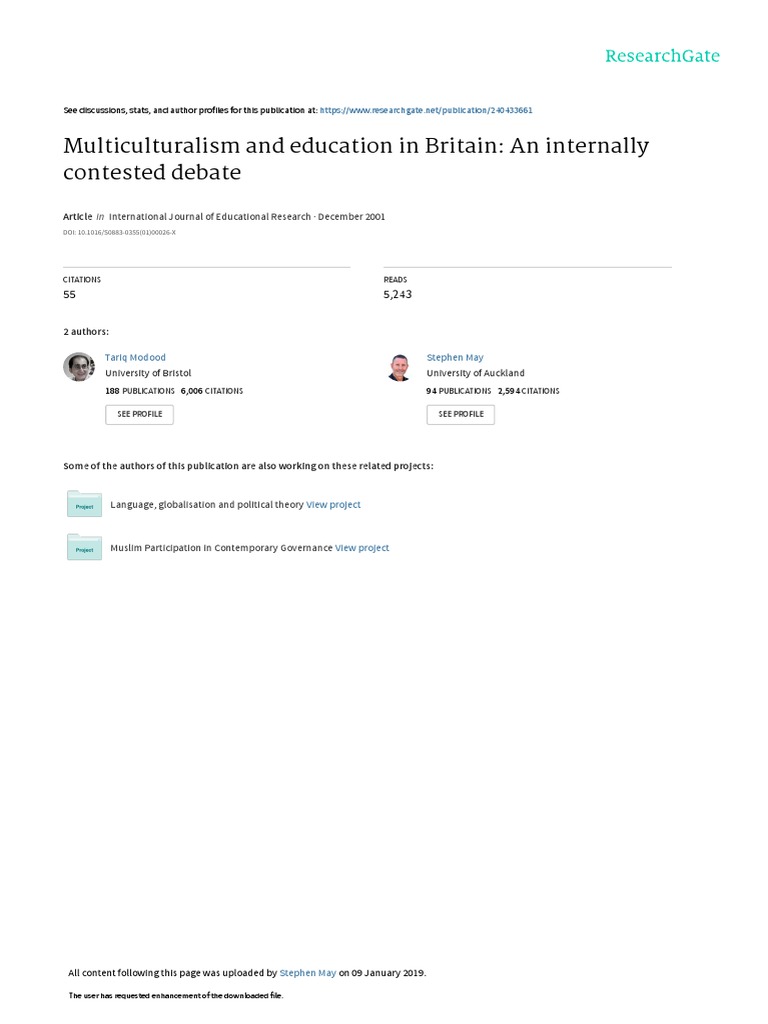 Multiculturalism and Education in Britain: An Internally Contested ...