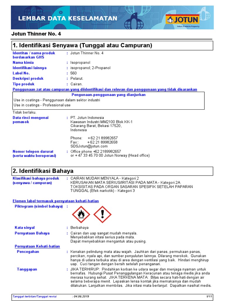 MSDS Thinner No 4 | PDF