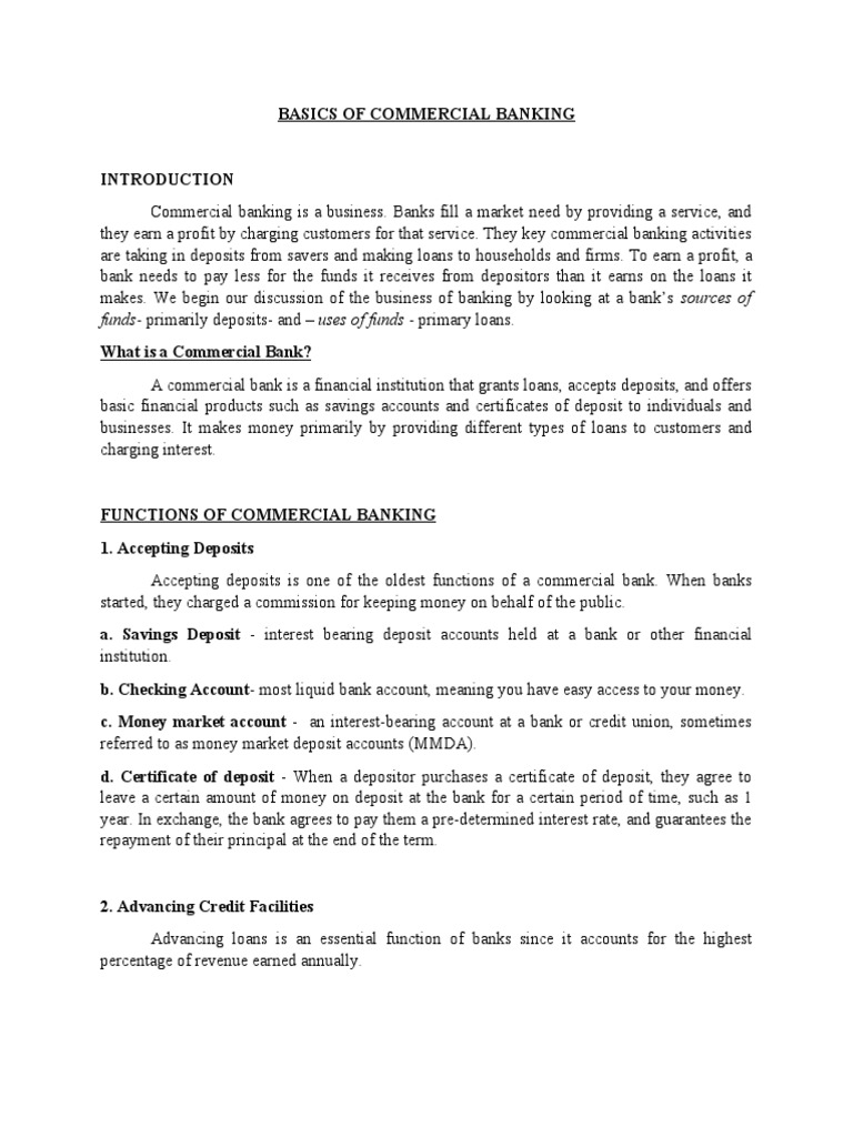 Basics of Commercial Banking Group 6 Handout 2 | PDF | Banks | Loans