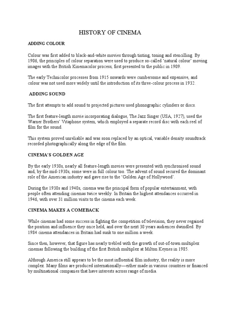 The Evolution of Cinema: From Early Technicolor and Sound to the ...