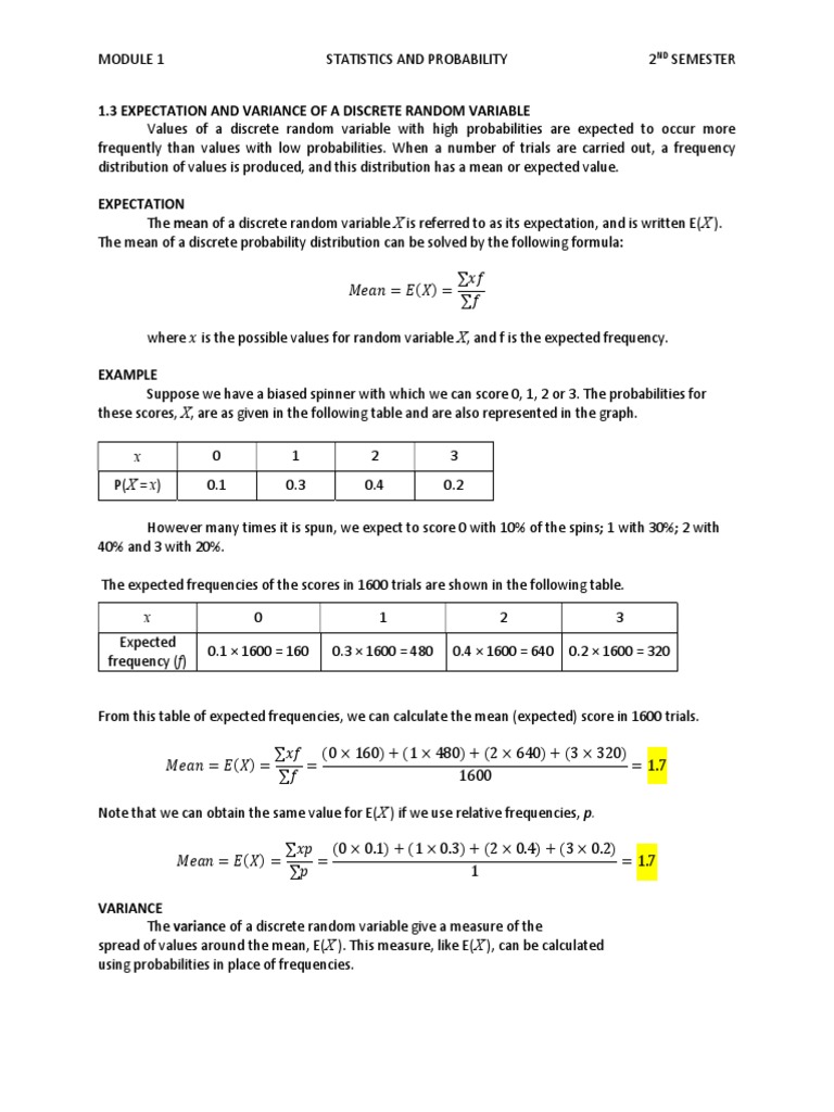 Statistics and Probability Module 1 Lesson 1.2 Part 2 | PDF | Expected ...