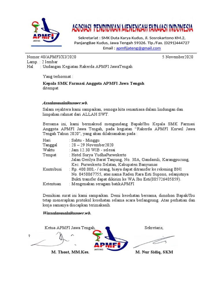 40 Undangan Rakerda APMFI | PDF