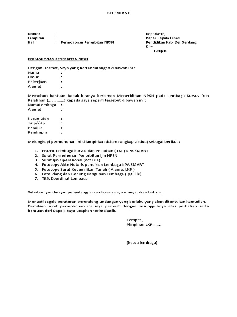 Contoh Pengurusan NPSN | PDF