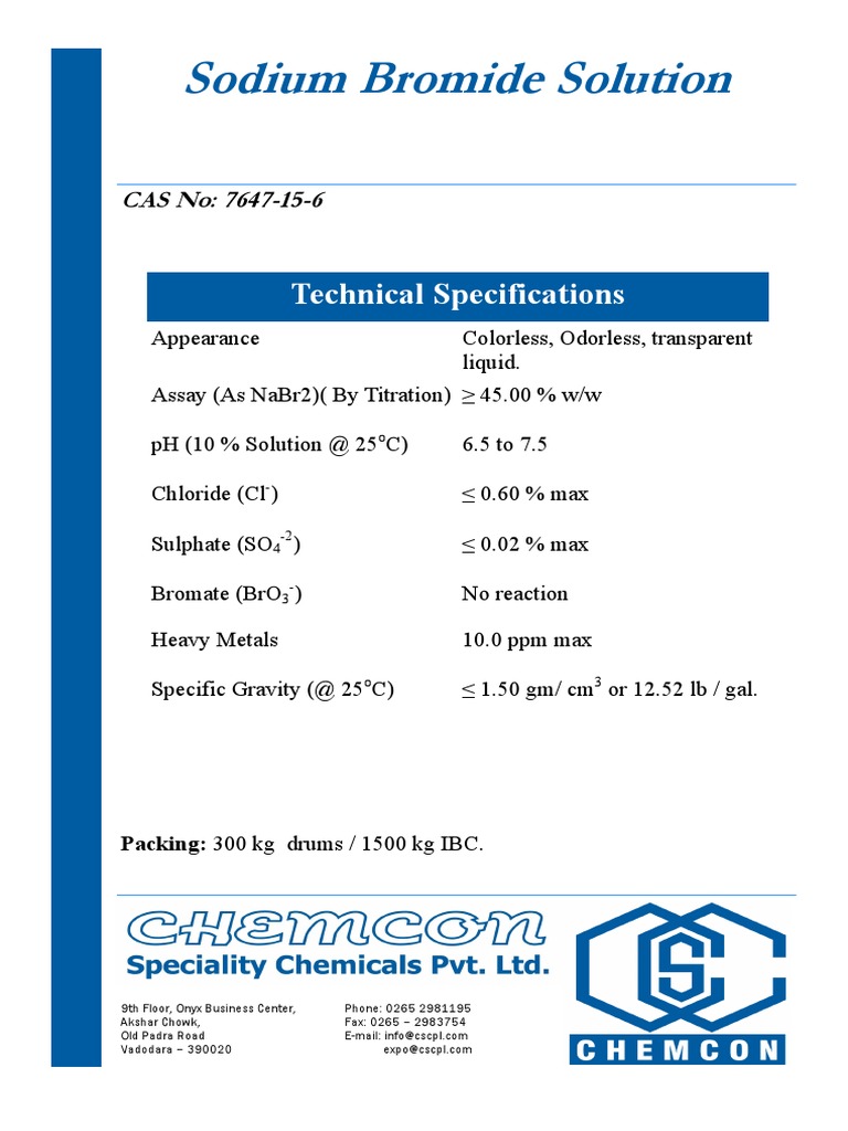 Sodium Bromide Solution Specifications | PDF