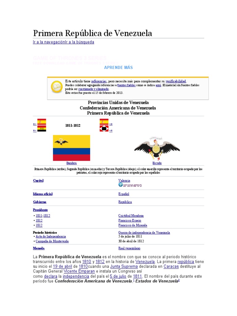 Primera República de Venezuela | PDF | Agitación | Conflicto armado