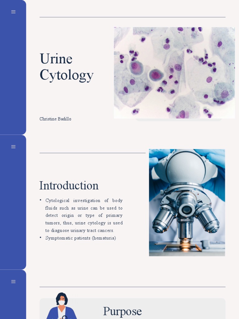 Urine Cytology: Christine Badillo | PDF | Cytopathology | Staining