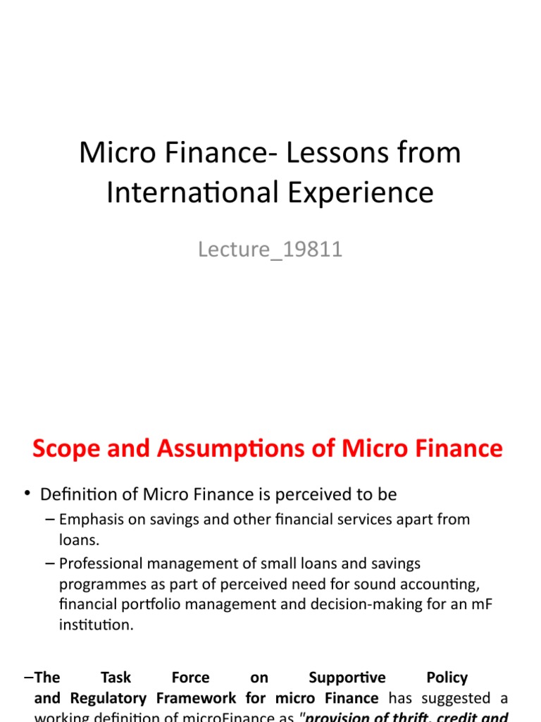 Micro Finance-Lessons From International Experience: Lecture - 19811 ...