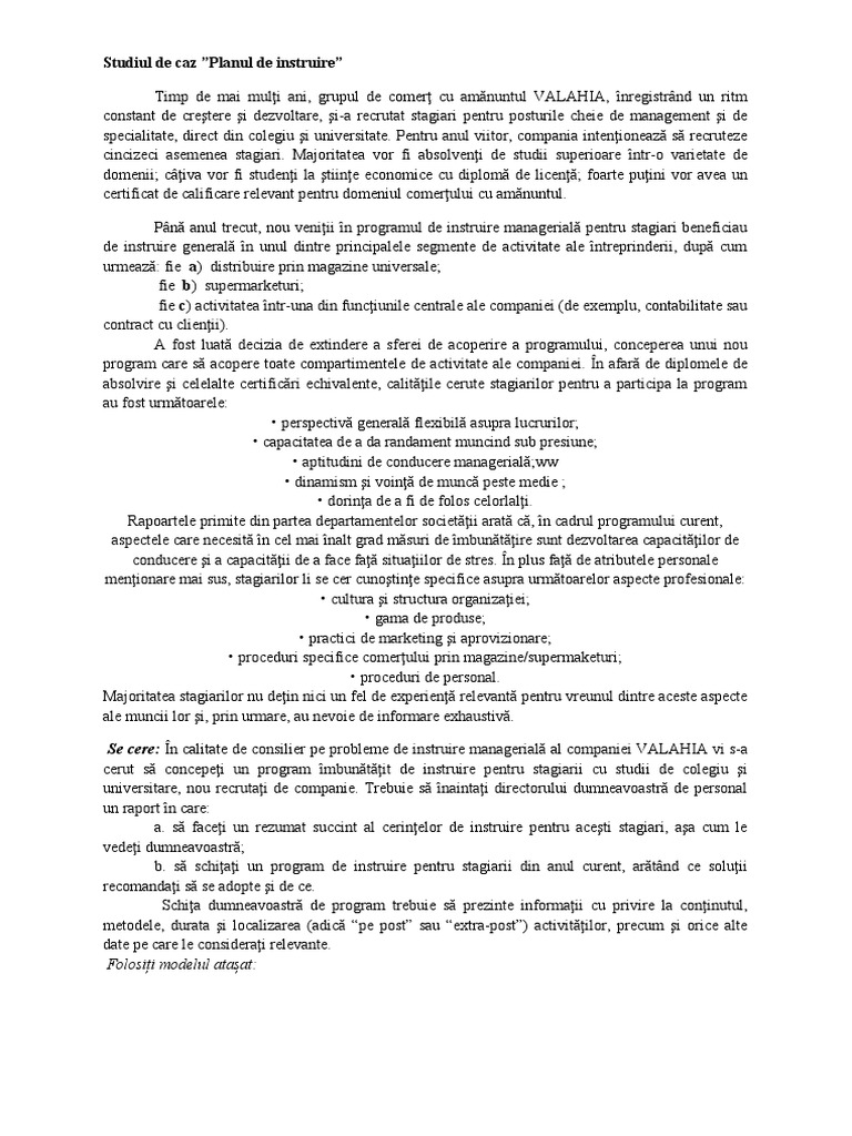 Studiul de Caz - Plan Instruire | PDF
