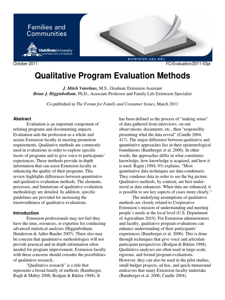 Qualitative Program Evaluation Methods | PDF | Qualitative Research | Program Evaluation