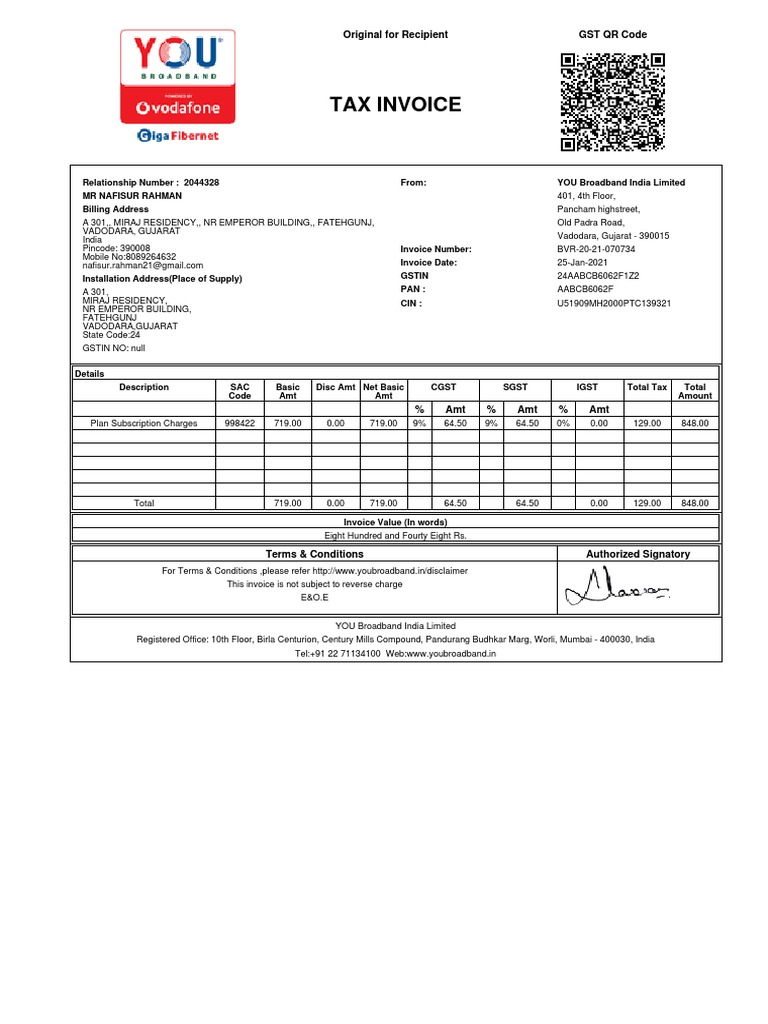 Tax Invoice: Original For Recipient GST QR Code | PDF | Narendra Modi ...