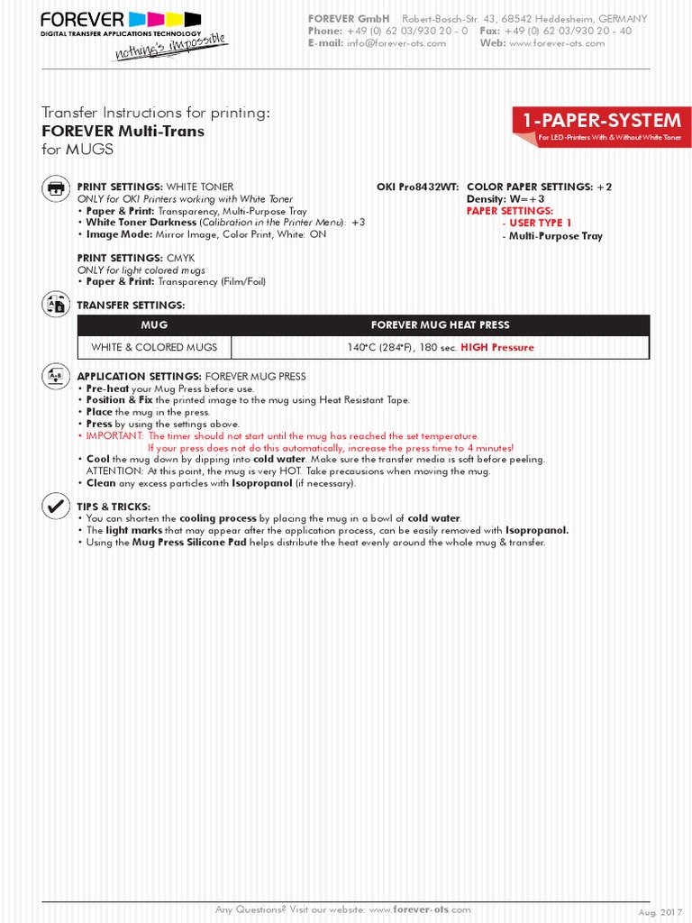 1-Paper-System: Transfer Instructions For Printing: FOREVER Multi-Trans ...