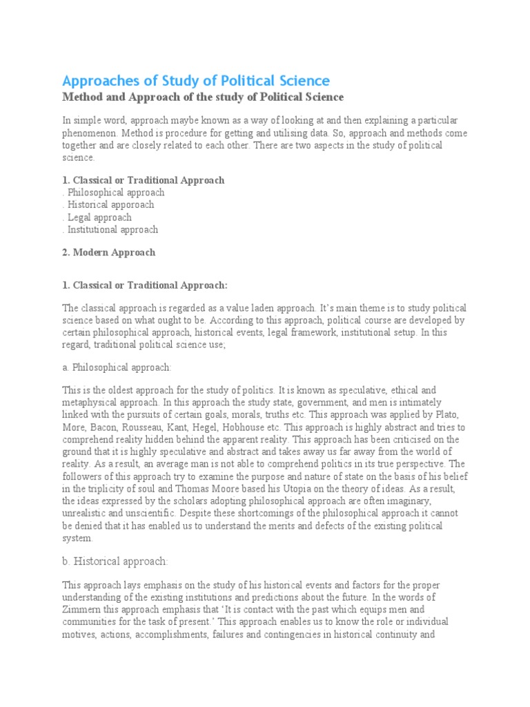 Approaches to Political Science Study | PDF | Idealism | Science
