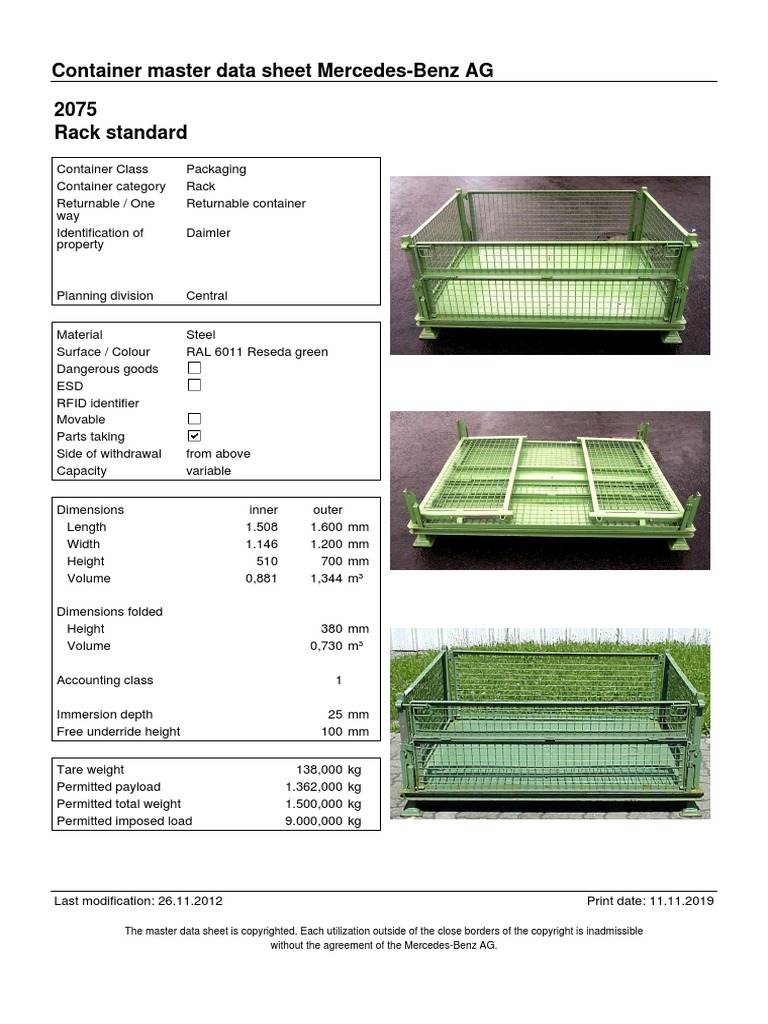 Container 2075 Master Data Sheet