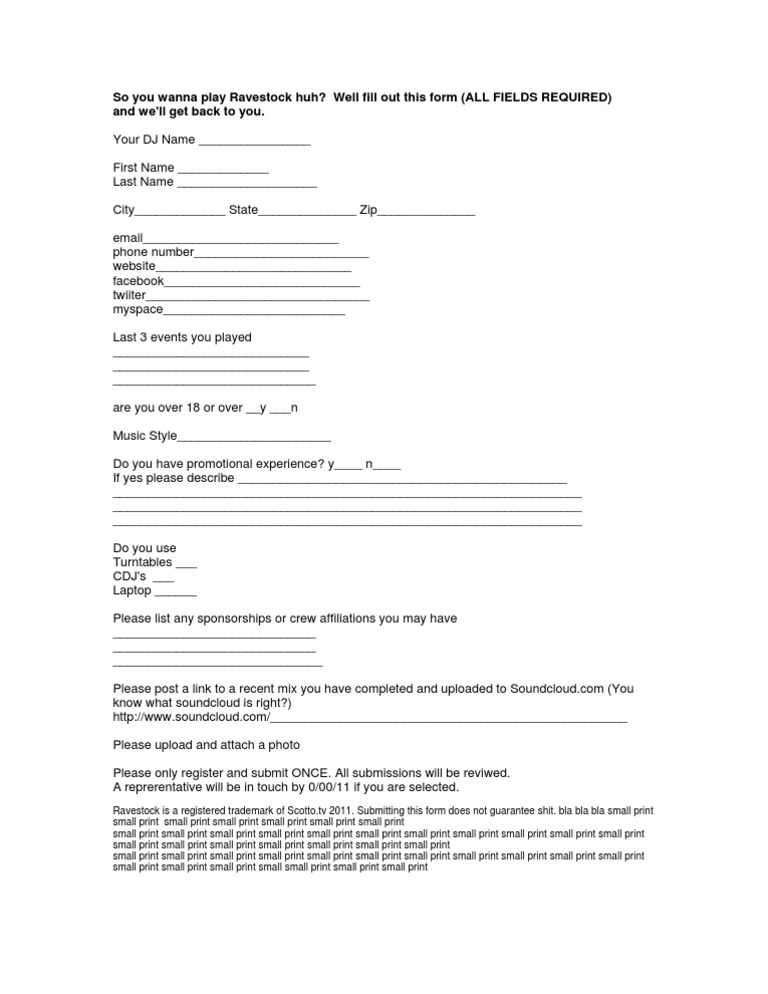DJ Application for Ravestock Event | PDF