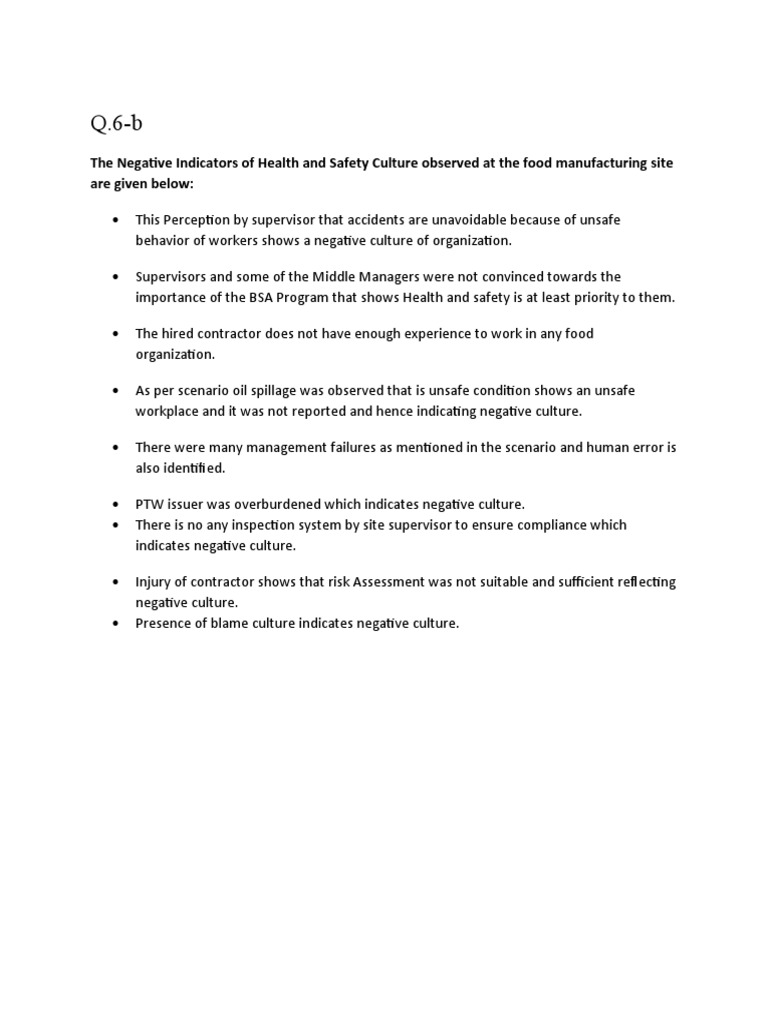Negative Indicators of Safety Culture | PDF
