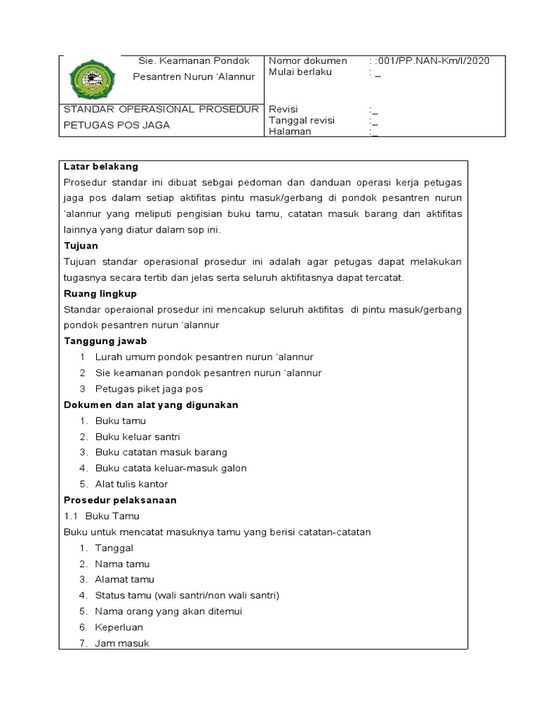 Sop Jaga Pos | PDF | Karier & Perkembangan