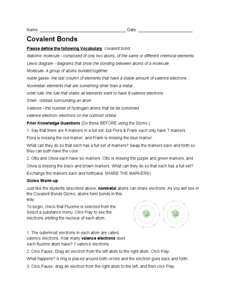 Covalent Bonds: Please Define The Following Vocabulary: Covalent Bond ...