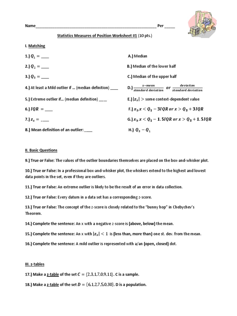 Statistics Measures of Position Worksheet 1 | PDF | Statistics ...