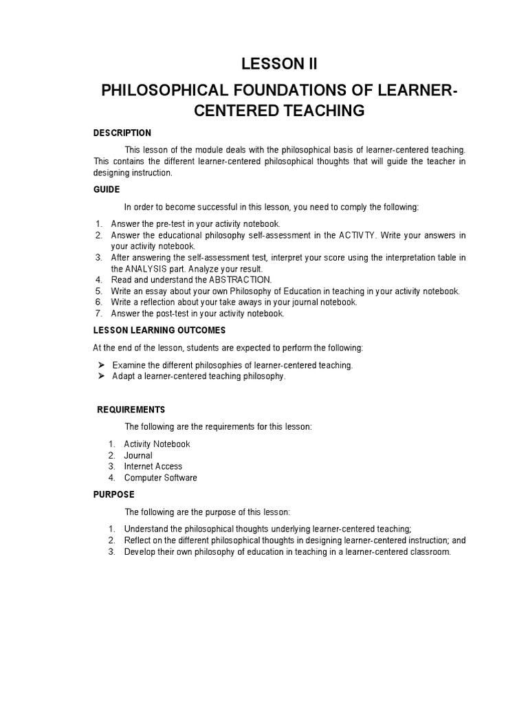 Module 1 Lesson 2 Philosophical Foundations of Learner-Centered ...