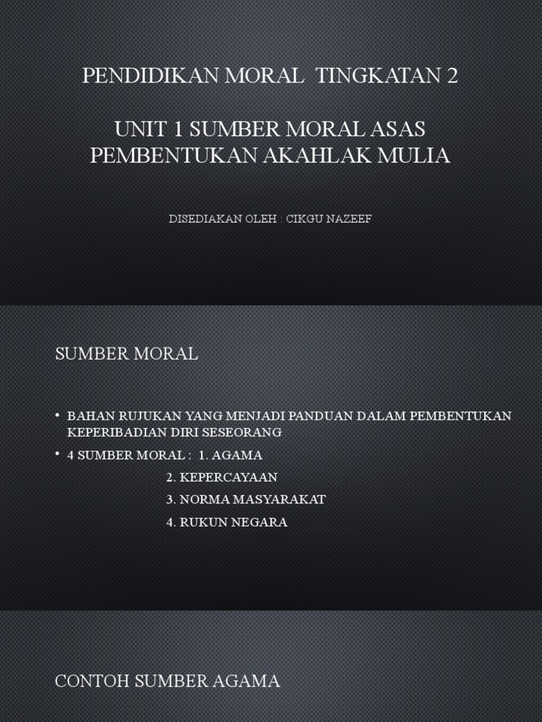 UNIT 1 Pendidikan Moral Tingkatan 2 | PDF