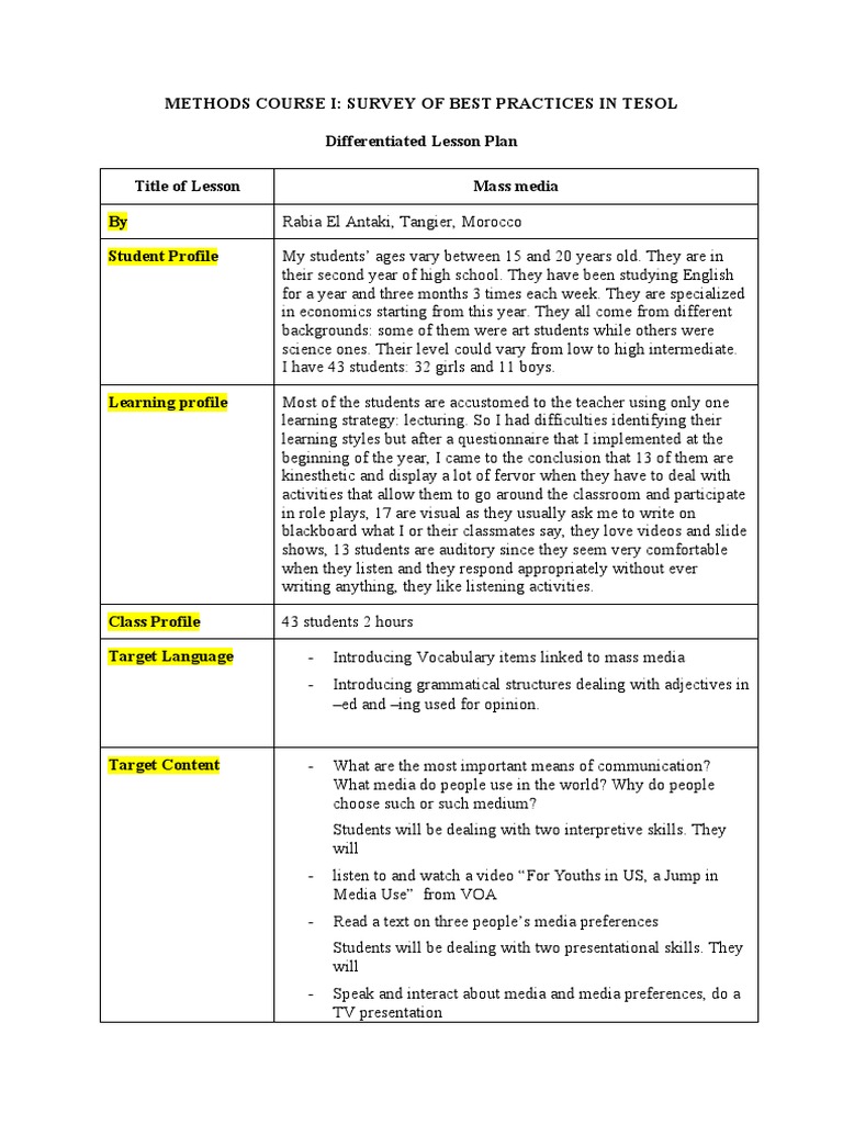 Preparing A Differentiated Lesson Plan | PDF | Learning Styles | Vocabulary
