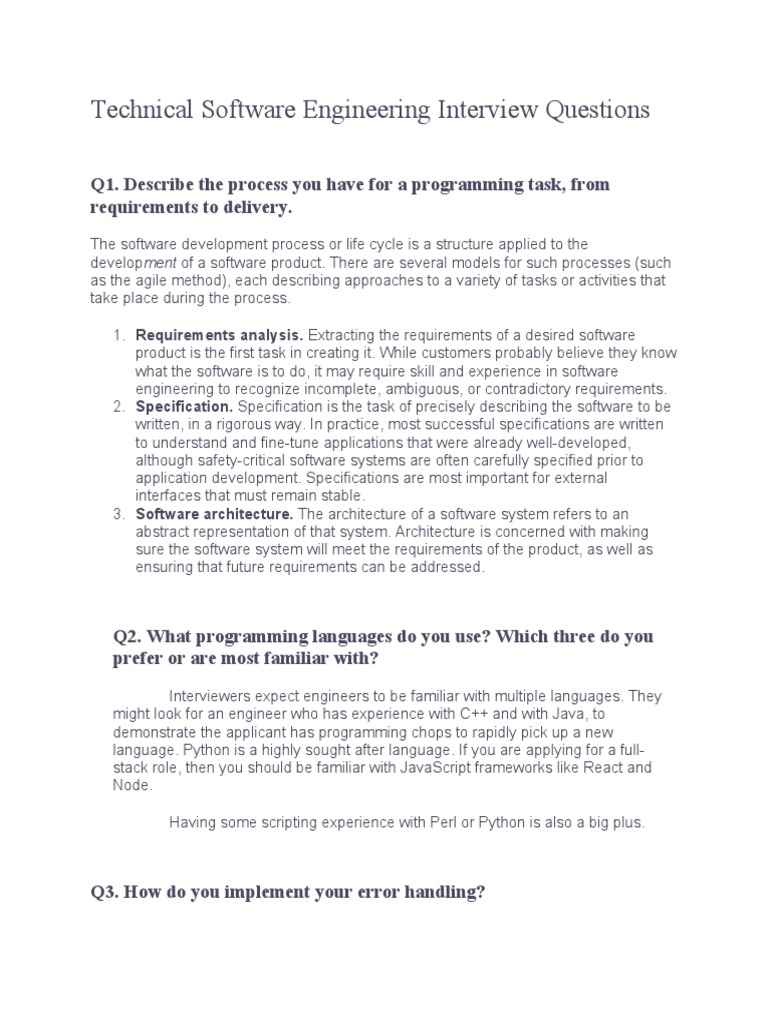 Technical Software Engineering Interview Questions | Download Free PDF ...