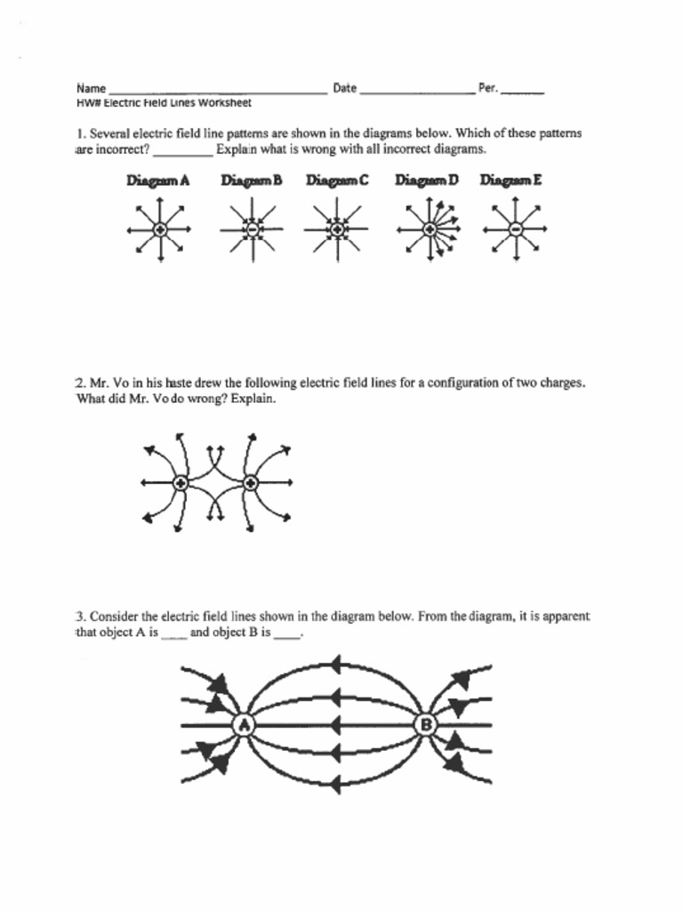 Electric Field Lines Worksheet | PDF