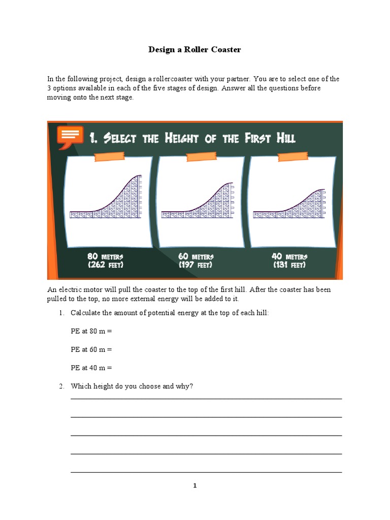Roller Coaster Design Project Guide | PDF | Mass | Motion (Physics)