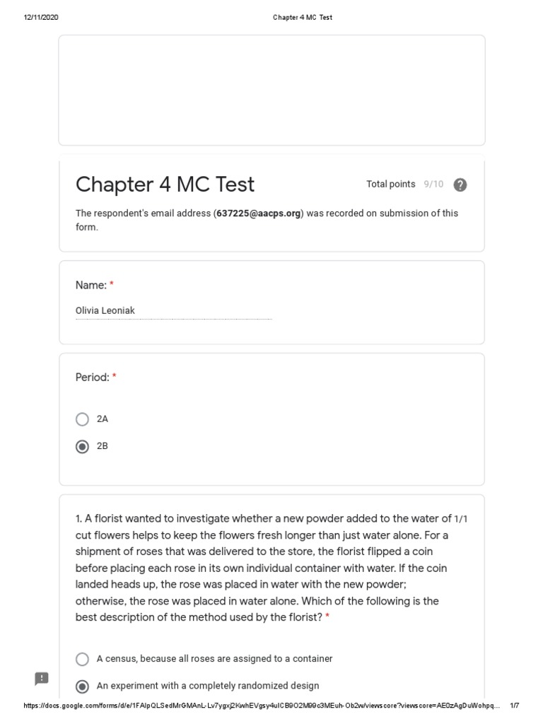 Chapter 4 MC Test: Total Points Form | PDF | Experiment | Sampling ...