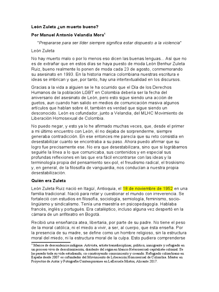 León Zuleta: Líder y Pionero LGBT | PDF | Homosexualidad | La ...