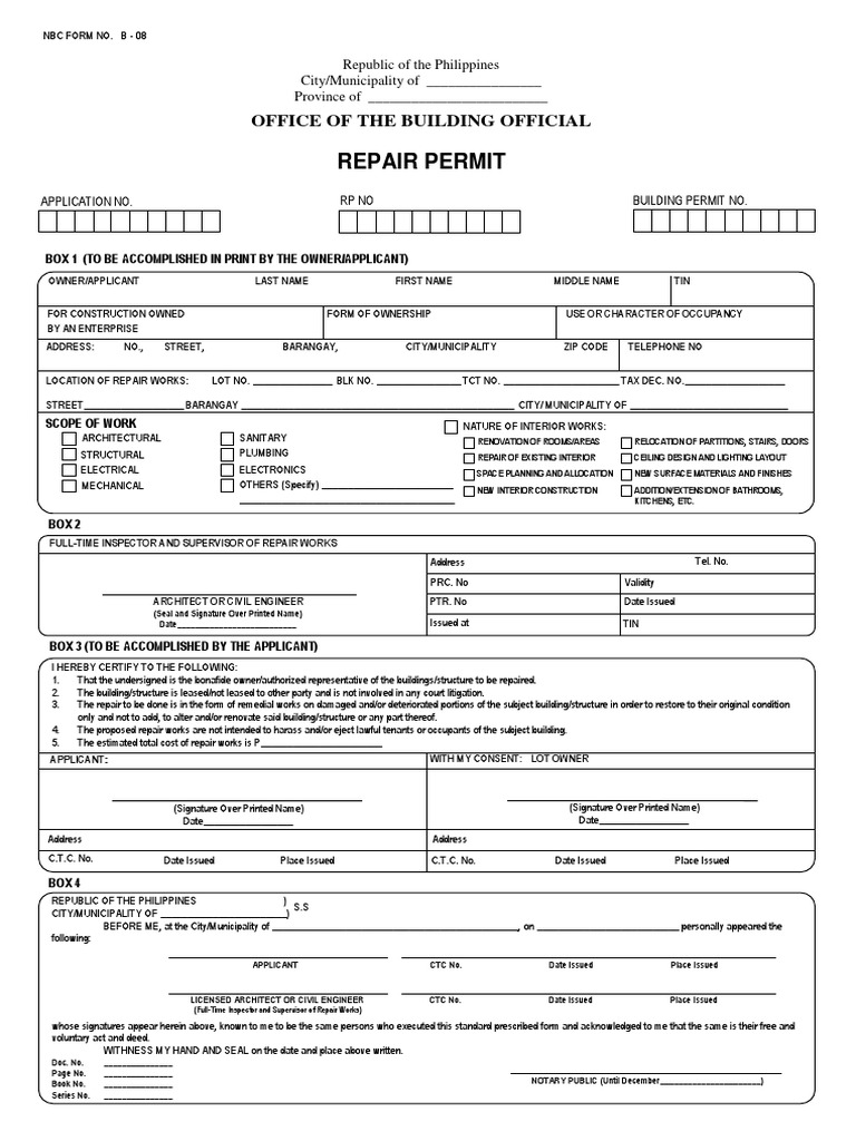 Repair Permit Application Form | PDF | Business