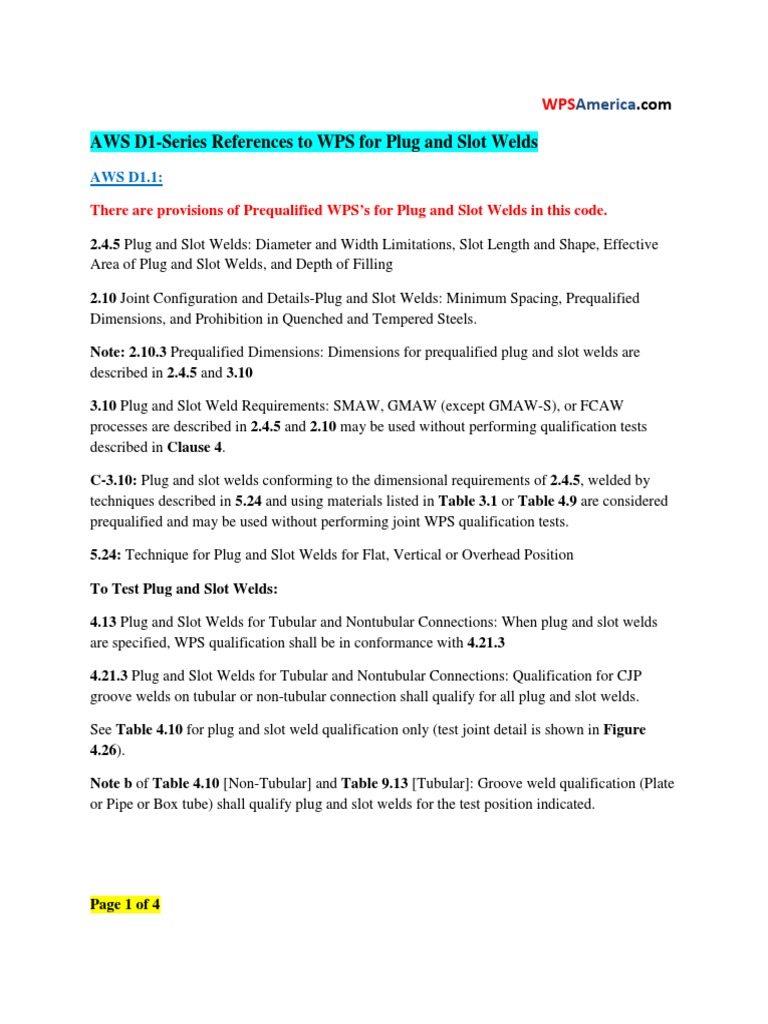 WPS Guides For Plug and Slot Welds | PDF | Welding | Construction