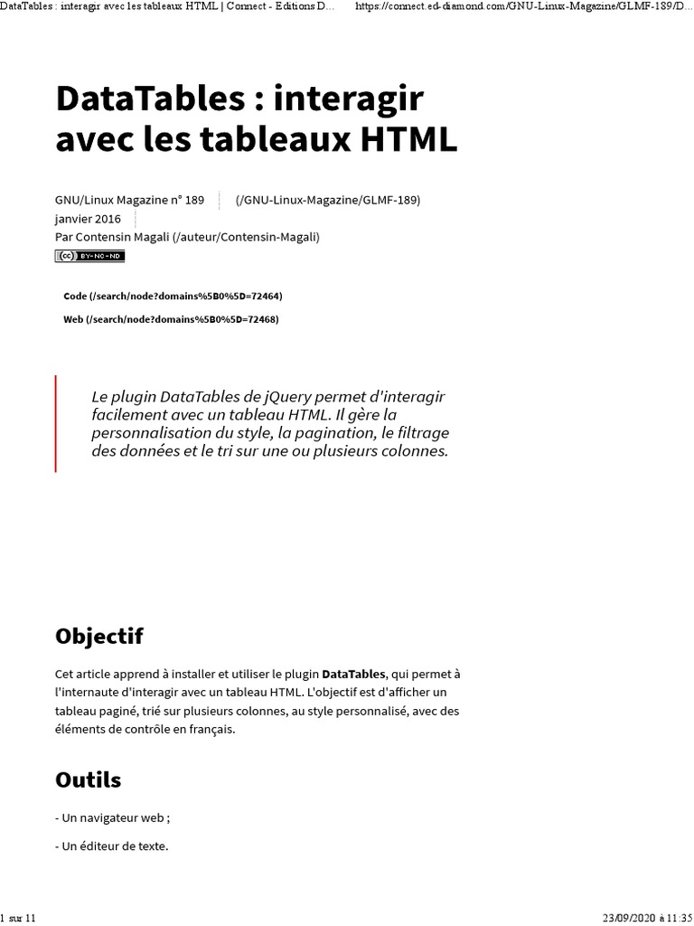 Datatables Tutoriel | PDF | Html | Élément HTML