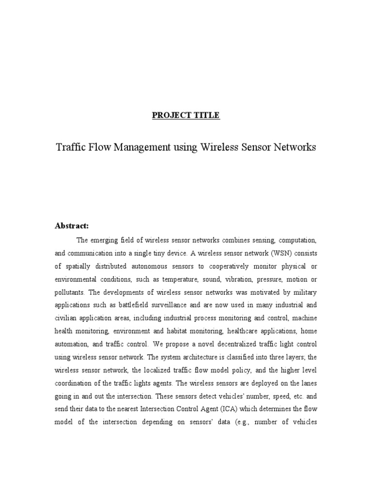 Traffic Flow Management Using Wireless Sensor Networks: Project Title | PDF | Wireless Sensor ...