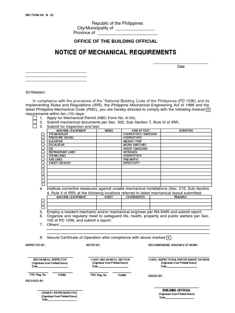 Notice of Mechanical Requirements | PDF | Regulatory Compliance | Science